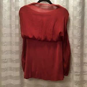 Cosmo | Tops | Cosmo Brick Red Silk Lined Top Wsheer Sleeves | Poshmark